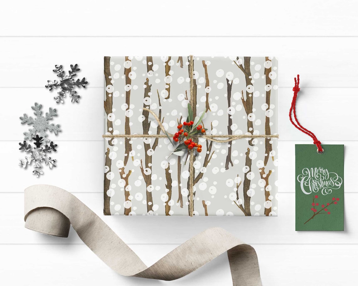 Christmas Wrapping Paper Trees Woodland Winter Holiday Gift - Etsy