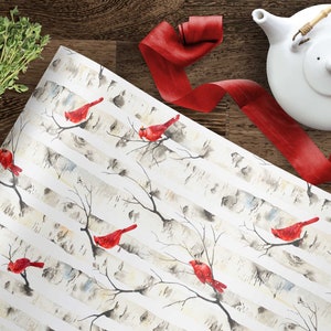 Winter Forest Wrapping Paper, Cardinal Gift Wrap, Woodland Birch Tree ...