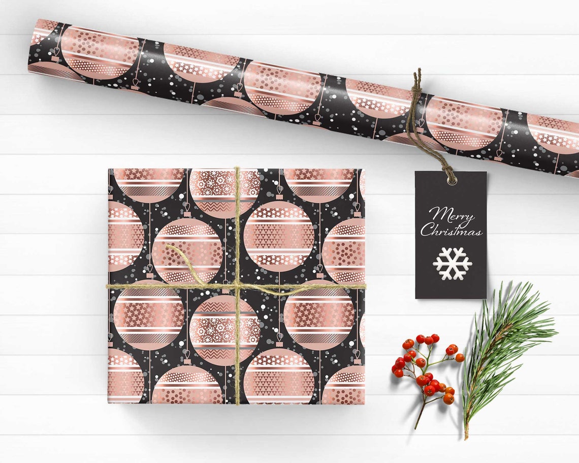 Christmas Wrapping Paper Roll Shiny Rose Gold Ornaments - Etsy