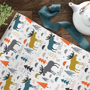 Christmas Wrapping Paper Sheets, Moose Forest Winter Gift Wrap ...