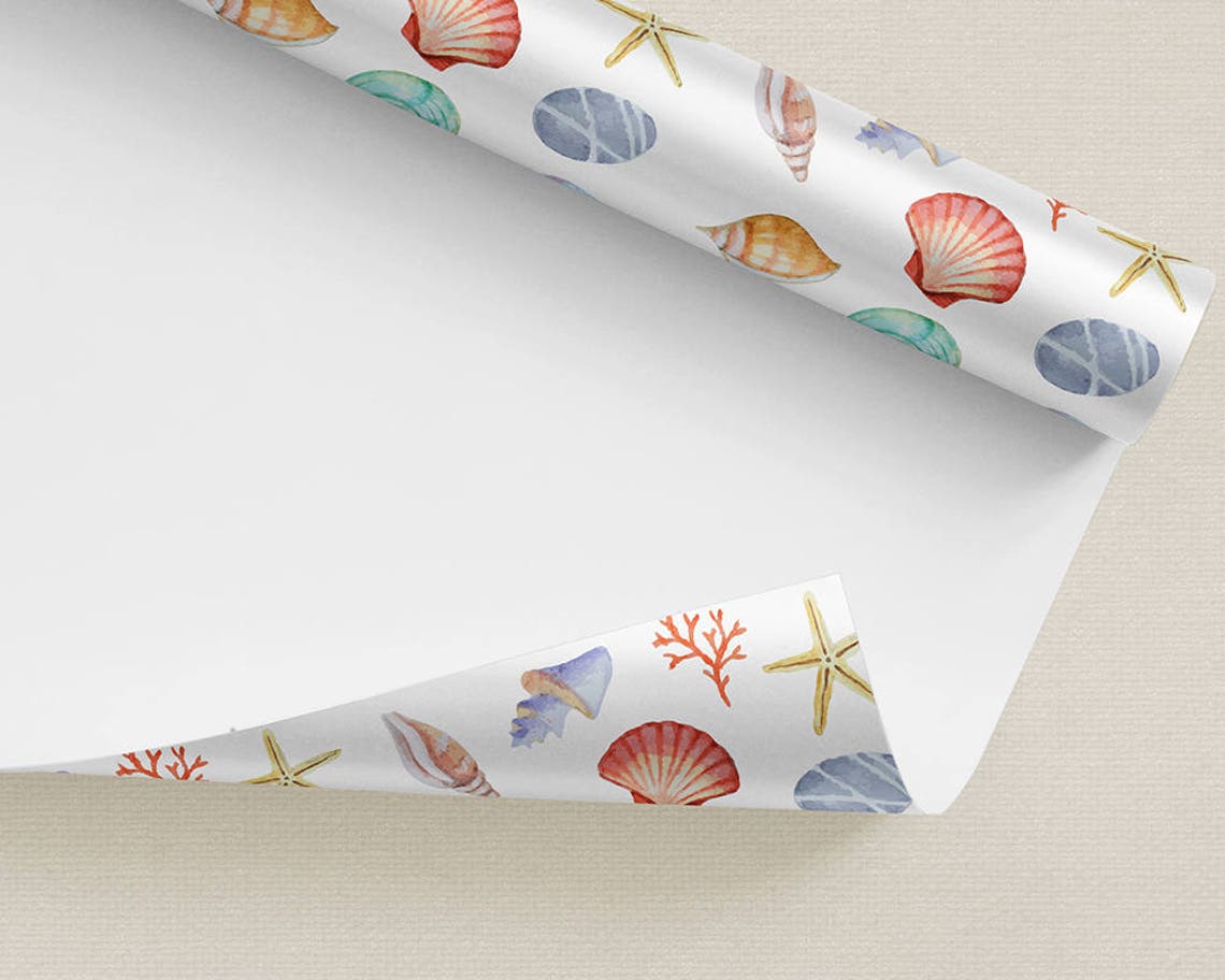 Seashell Wrapping Paper Nautical Beach Shell Gift Wrap Coral - Etsy