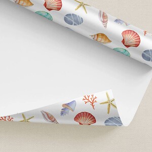 Seashell Wrapping Paper Nautical Beach Shell Gift Wrap Coral Starfish ...