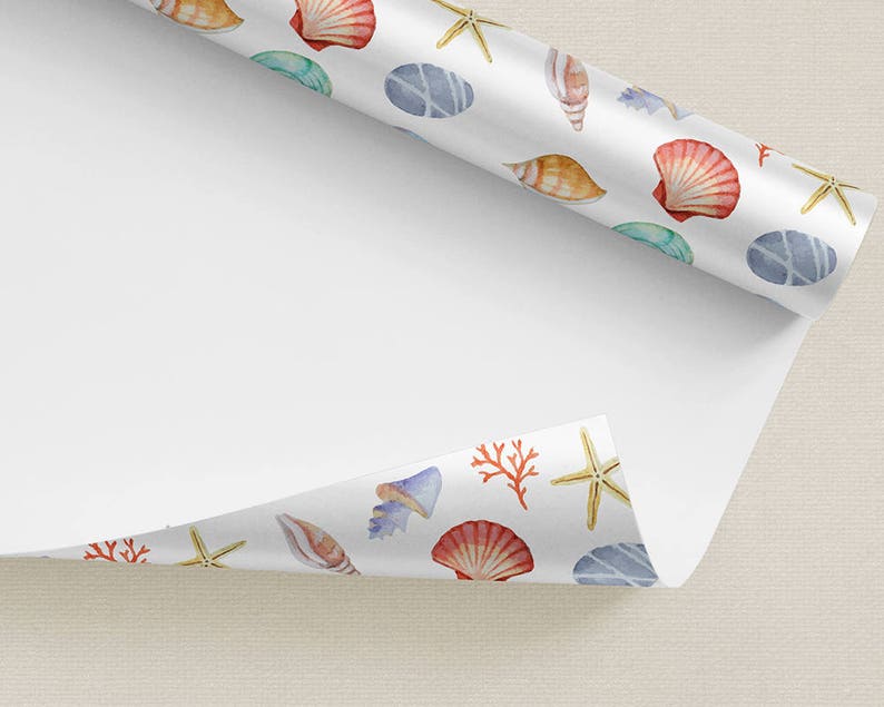 Seashell Wrapping Paper Nautical Beach Shell Gift Wrap Coral - Etsy