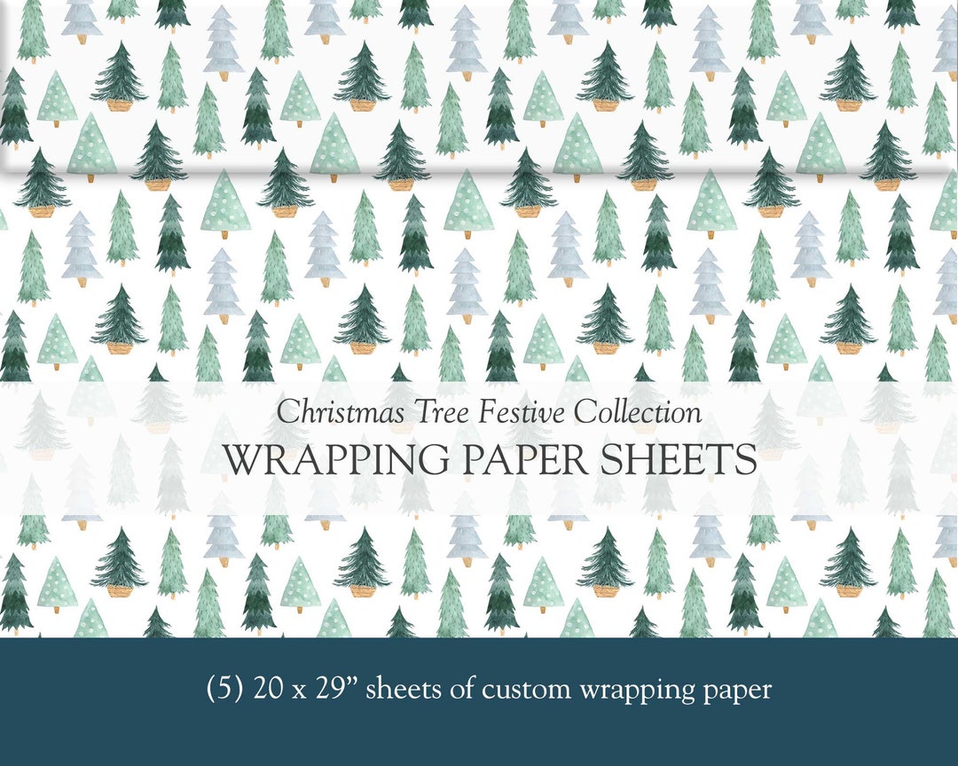 Christmas Wrapping Paper Trees Watercolor Winter Holiday Gift Wrap ...