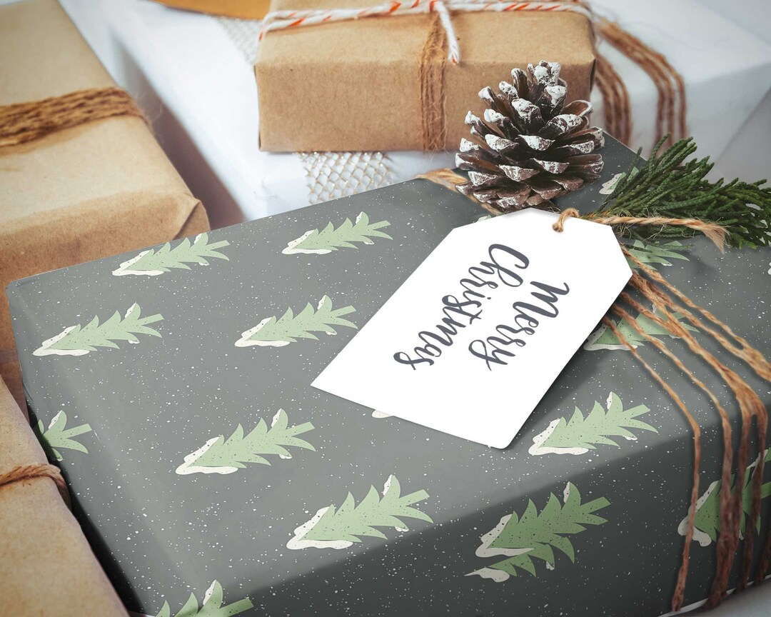 Christmas Gift Wrap Trees, Winter Wrapping Paper, Snow Winter Holiday ...