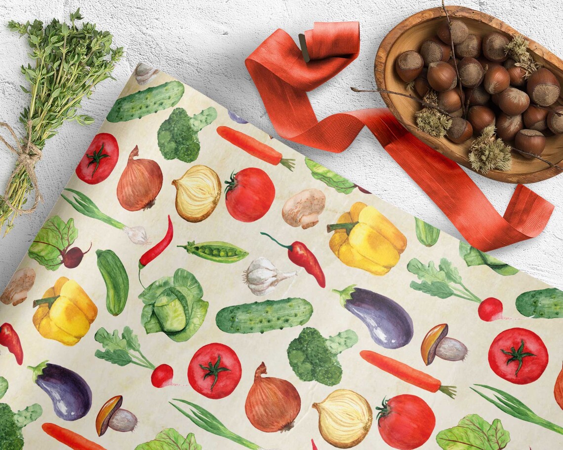Foodie Gift Wrapping Paper Farmers Market Gift Wrap - Etsy