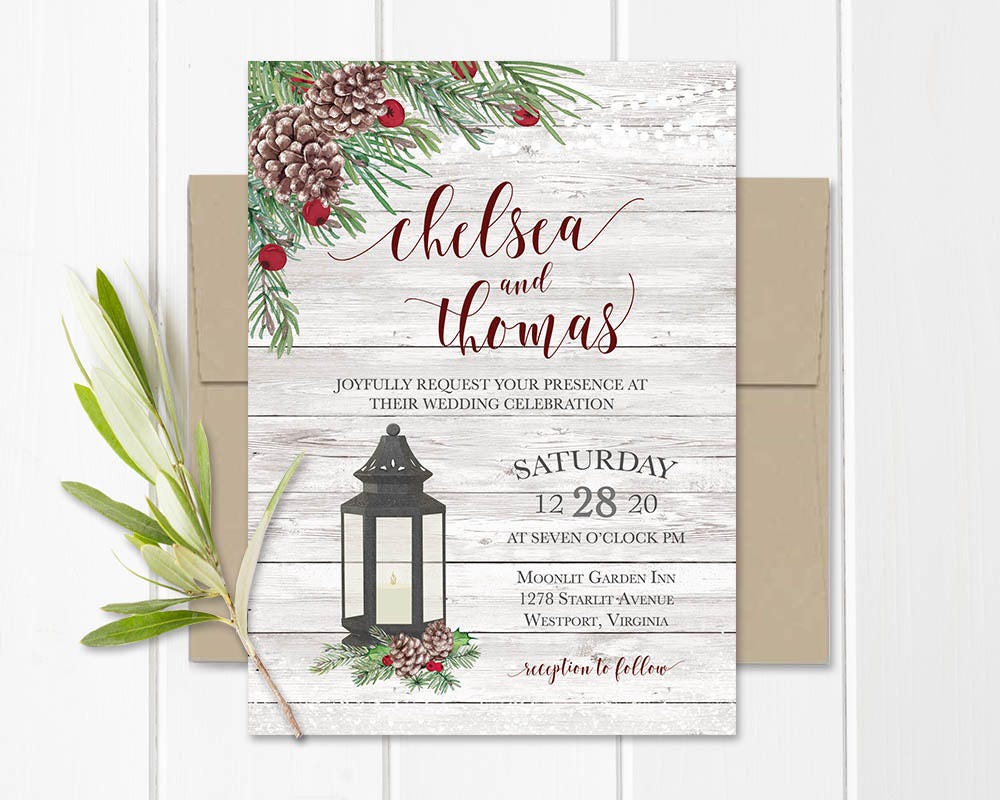 Rustic Winter Lantern Wedding Invitation Printable Set - Etsy