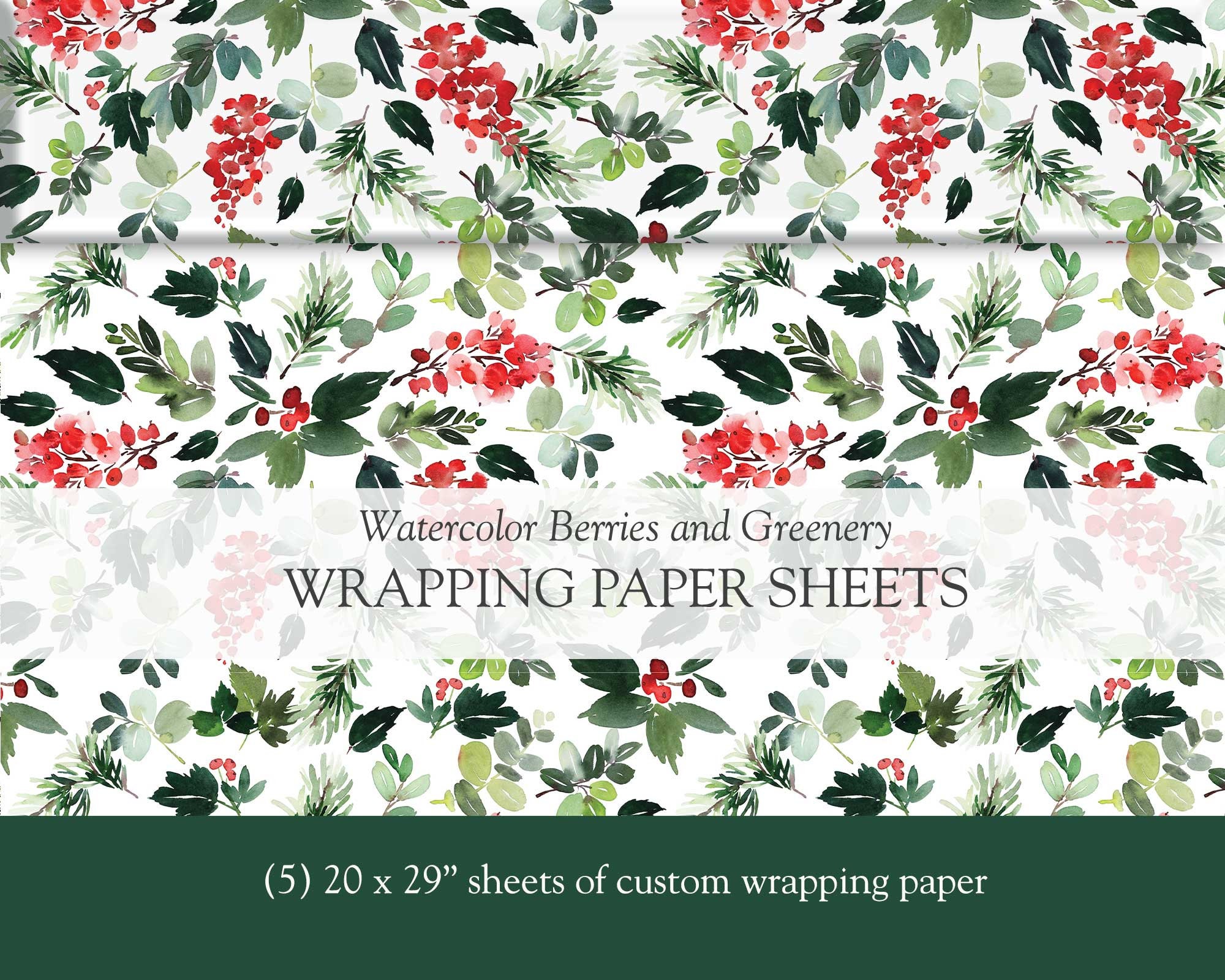 Christmas Wrapping Paper Roll Berry Greenery Pine Winter | Etsy