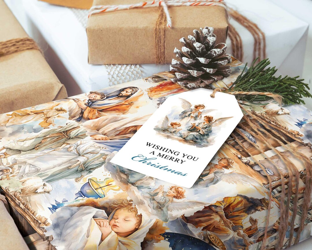Christmas Wrapping Paper Roll, Nativity Scene, Christian Holiday Gift ...