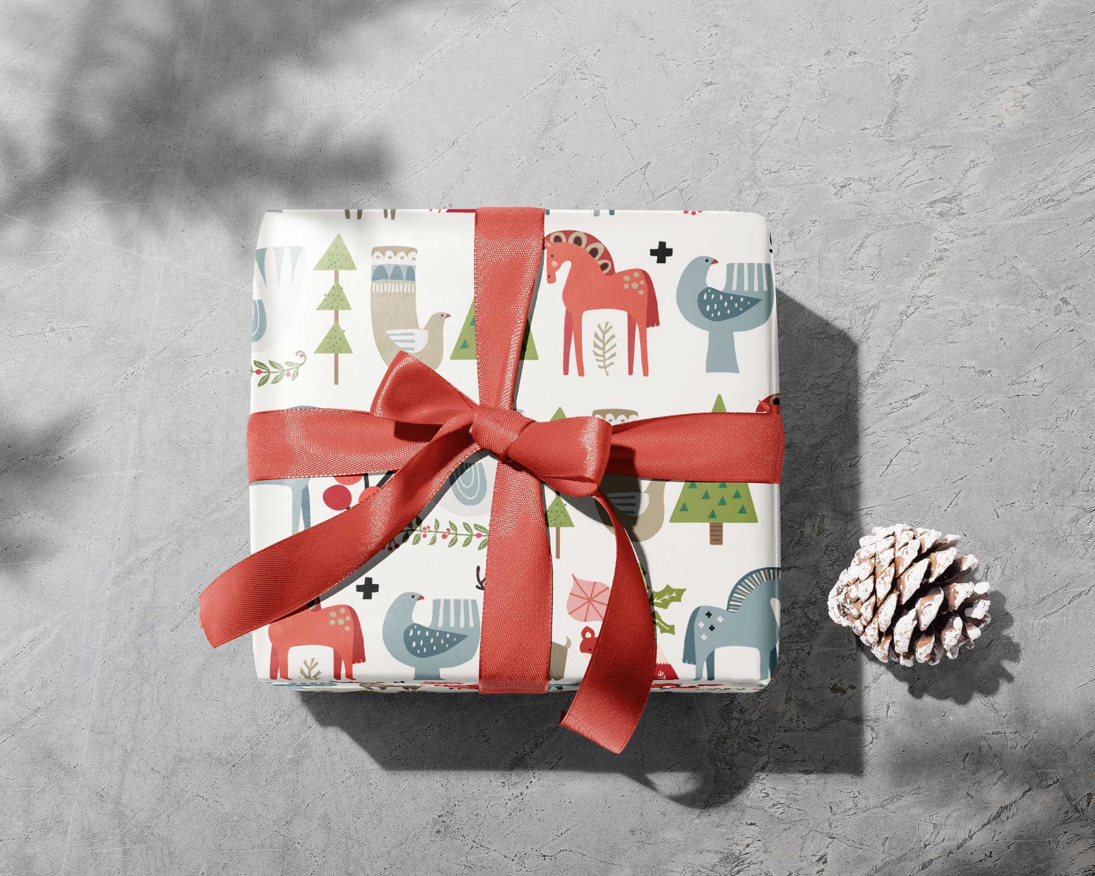 Winter Animals Wrapping Paper Winter Gift Wrap, Woodland Nordic Holiday ...