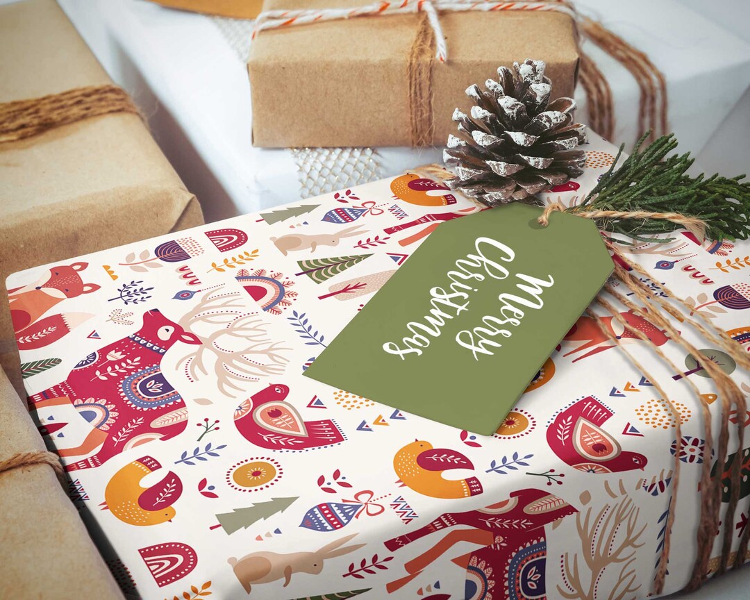 Christmas Wrapping Paper, Rustic Woodland Animals Fox Moose, Winter ...