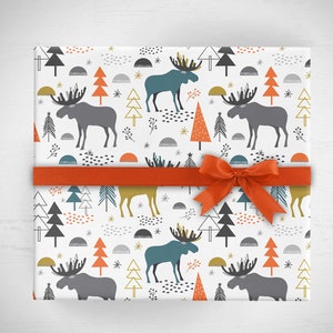 Christmas Wrapping Paper Sheets, Moose Forest Winter Gift Wrap ...