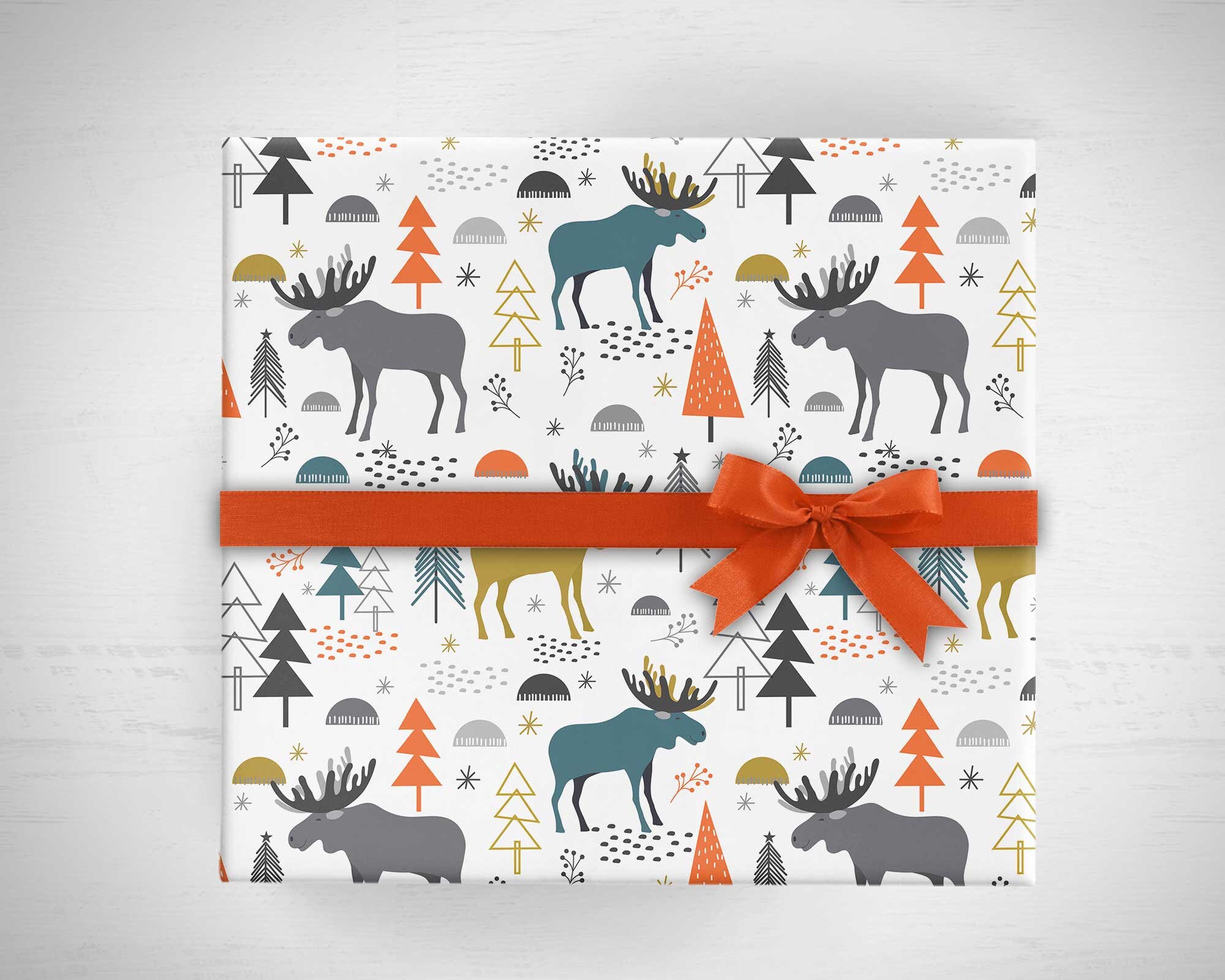 Christmas Wrapping Paper Sheets Moose Forest Winter Gift - Etsy