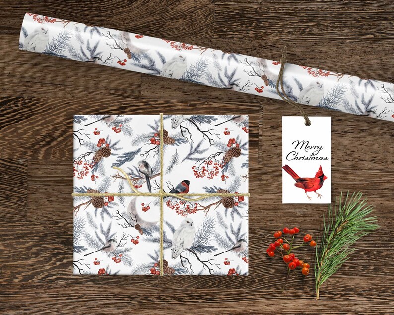 Christmas Wrapping Paper Roll Berry Greenery Pine Winter - Etsy