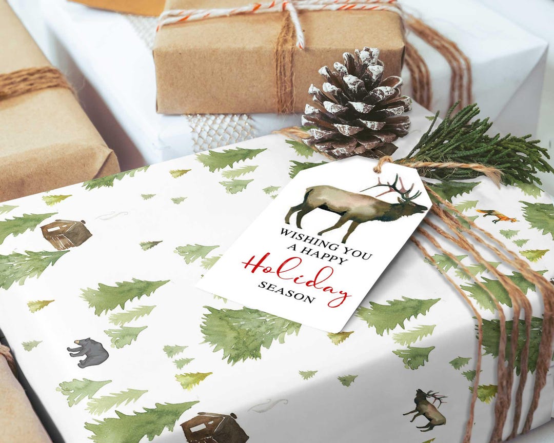 Rustic Christmas Wrapping Paper: Winter Cabin, Moose & Bear Design (5 ...