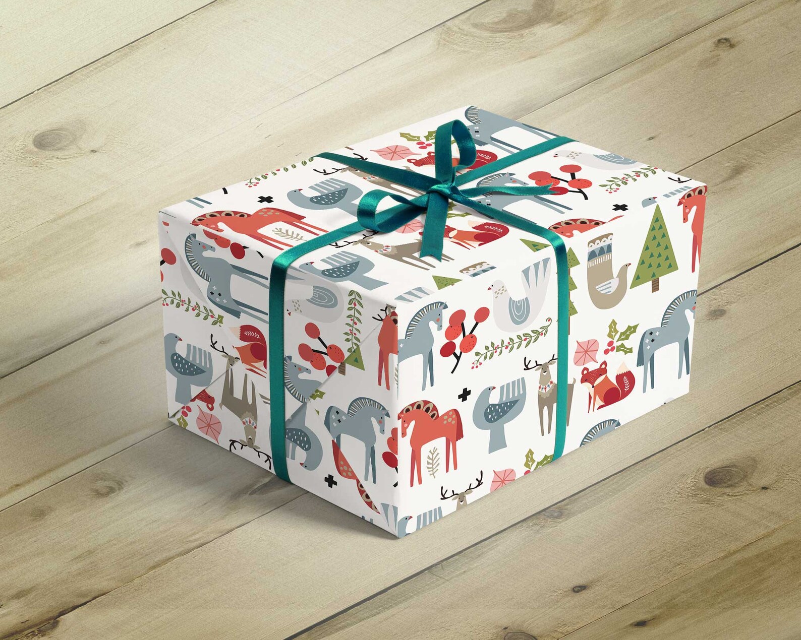 Winter Animals Wrapping Paper Winter Gift Wrap, Woodland Nordic Holiday ...