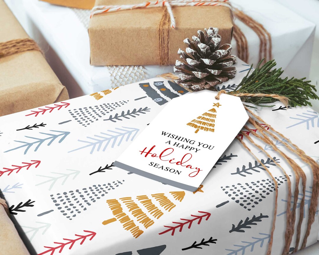 Christmas Gift Wrap Trees, Winter Wrapping Paper, Scandinavian Modern ...