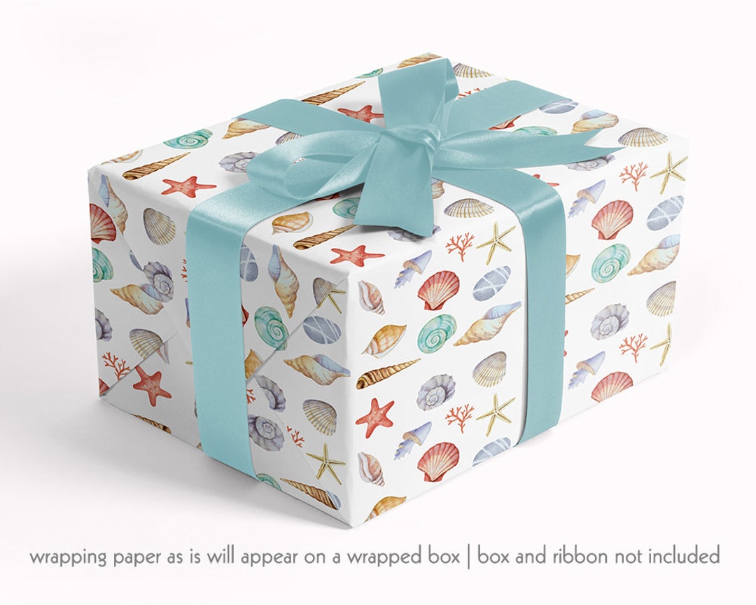 Seashell Wrapping Paper Nautical Beach Shell Gift Wrap Coral Starfish ...