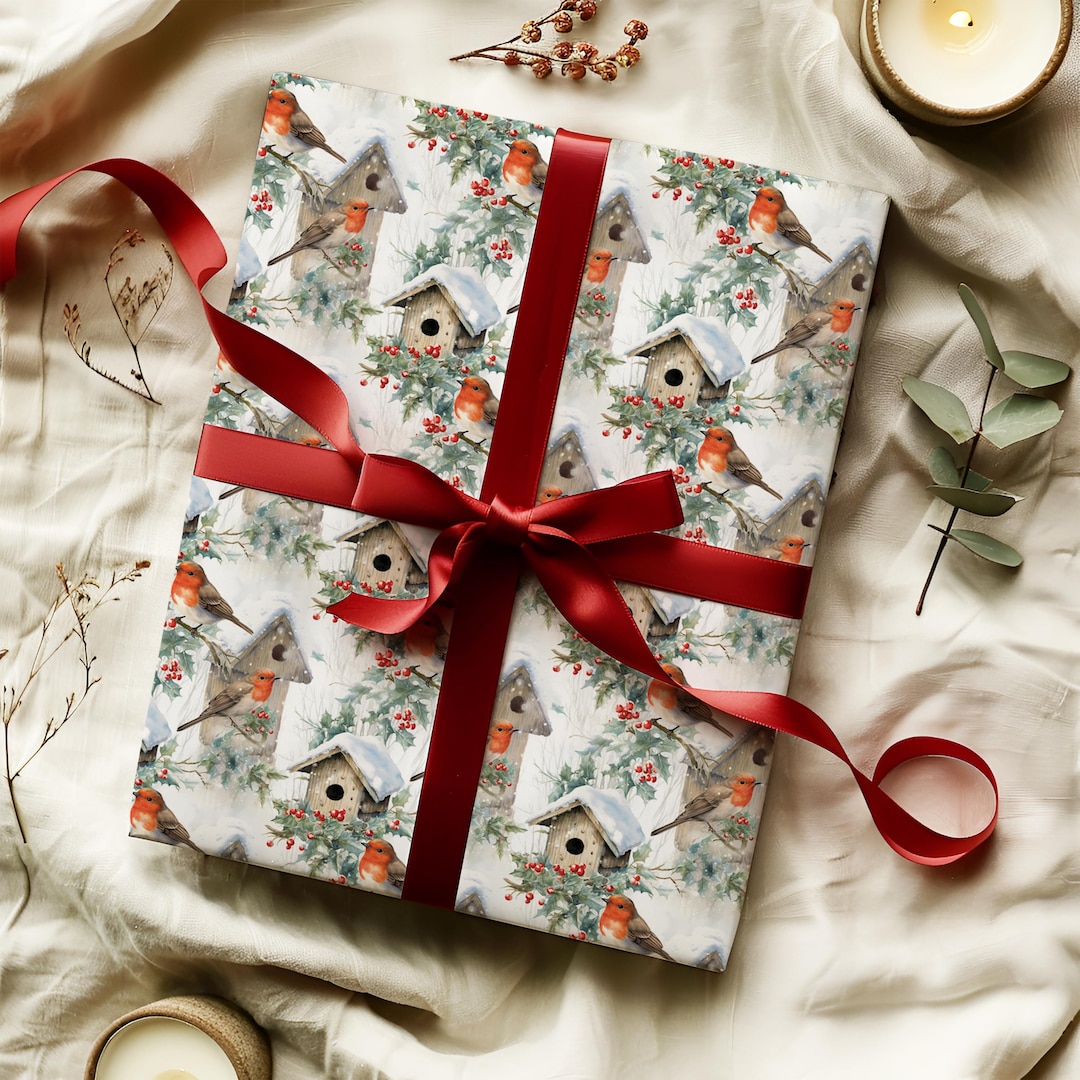 Winter Birds Wrapping Paper, Cardinal Gift Wrap, Birds and Berries ...