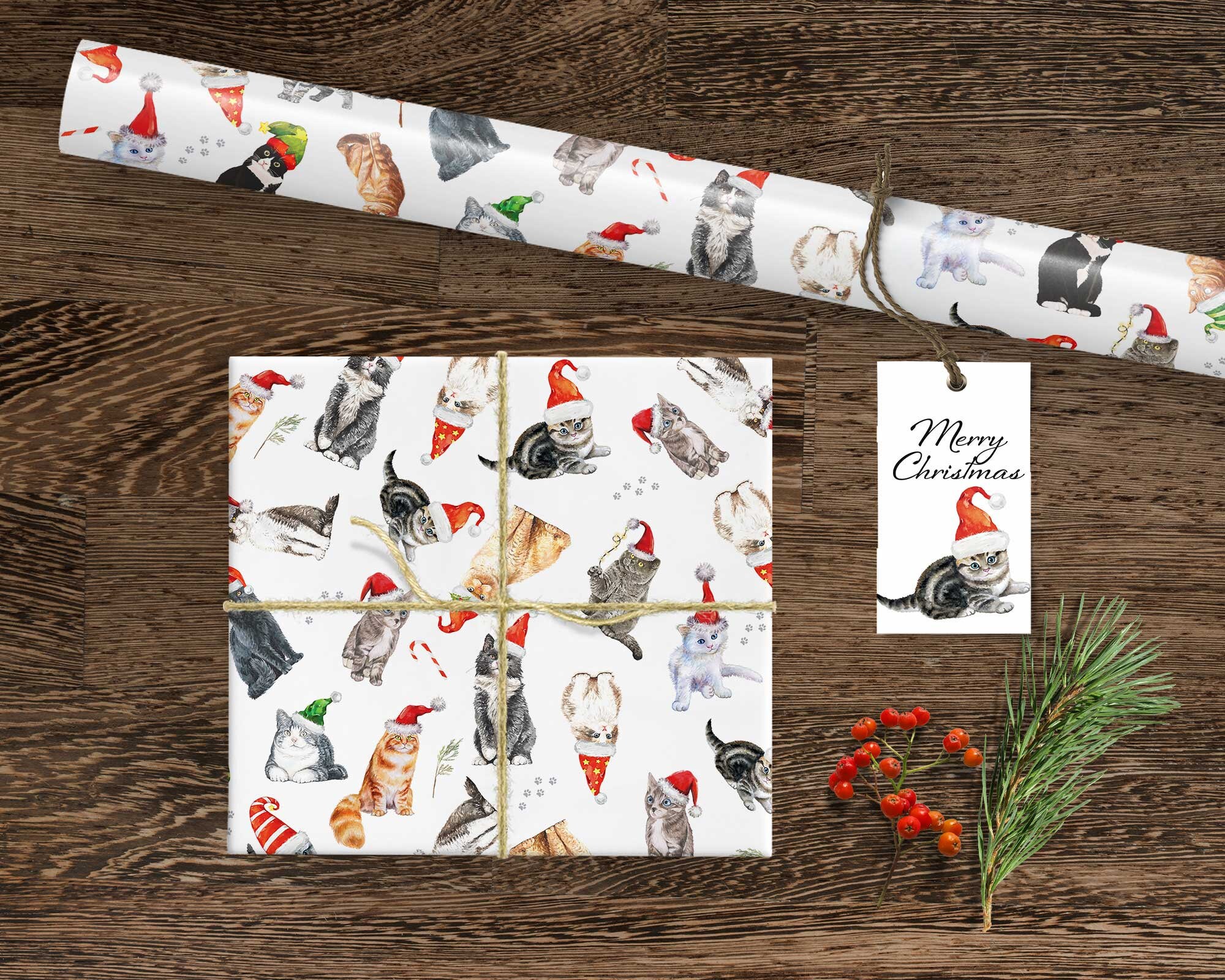 Christmas Gift Wrap Cats Holiday Cat Gift Wrap Cat Lover - Etsy