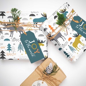Christmas Wrapping Paper Sheets, Moose Forest Winter Gift Wrap ...