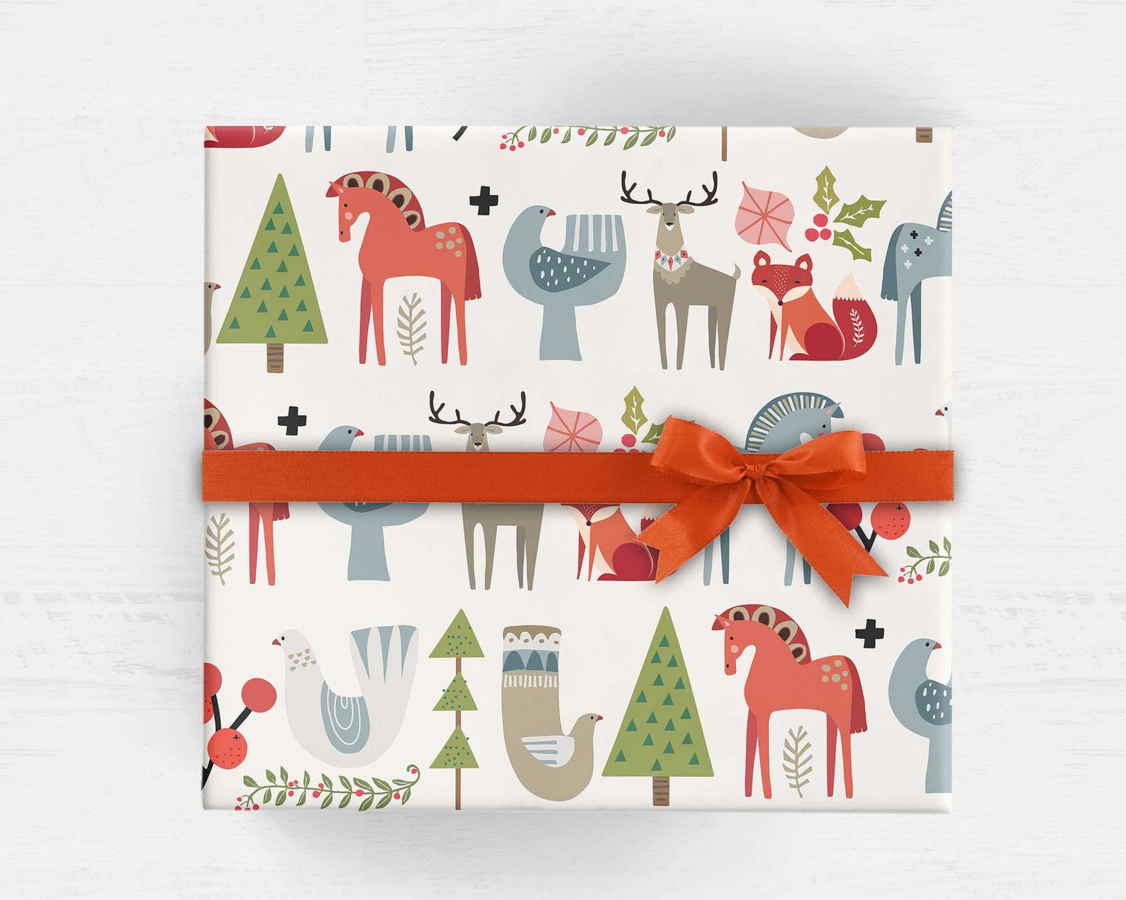 Winter Animals Wrapping Paper Winter Gift Wrap, Woodland Nordic Holiday ...