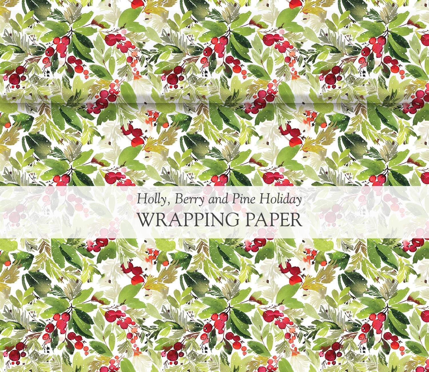 Christmas Wrapping Paper Roll, Berry Greenery Pine, Winter Holiday Gift ...