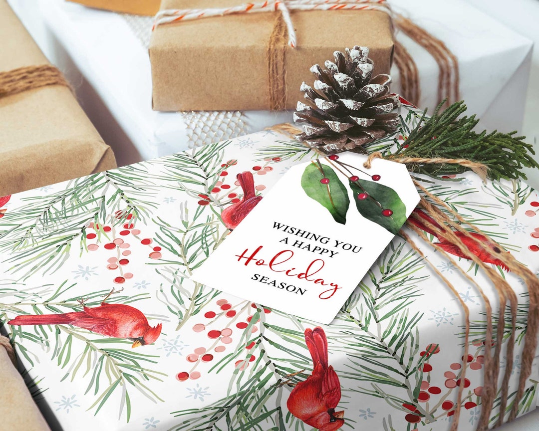 Winter Forest Wrapping Paper, Cardinal Gift Wrap, Woodland Berries ...