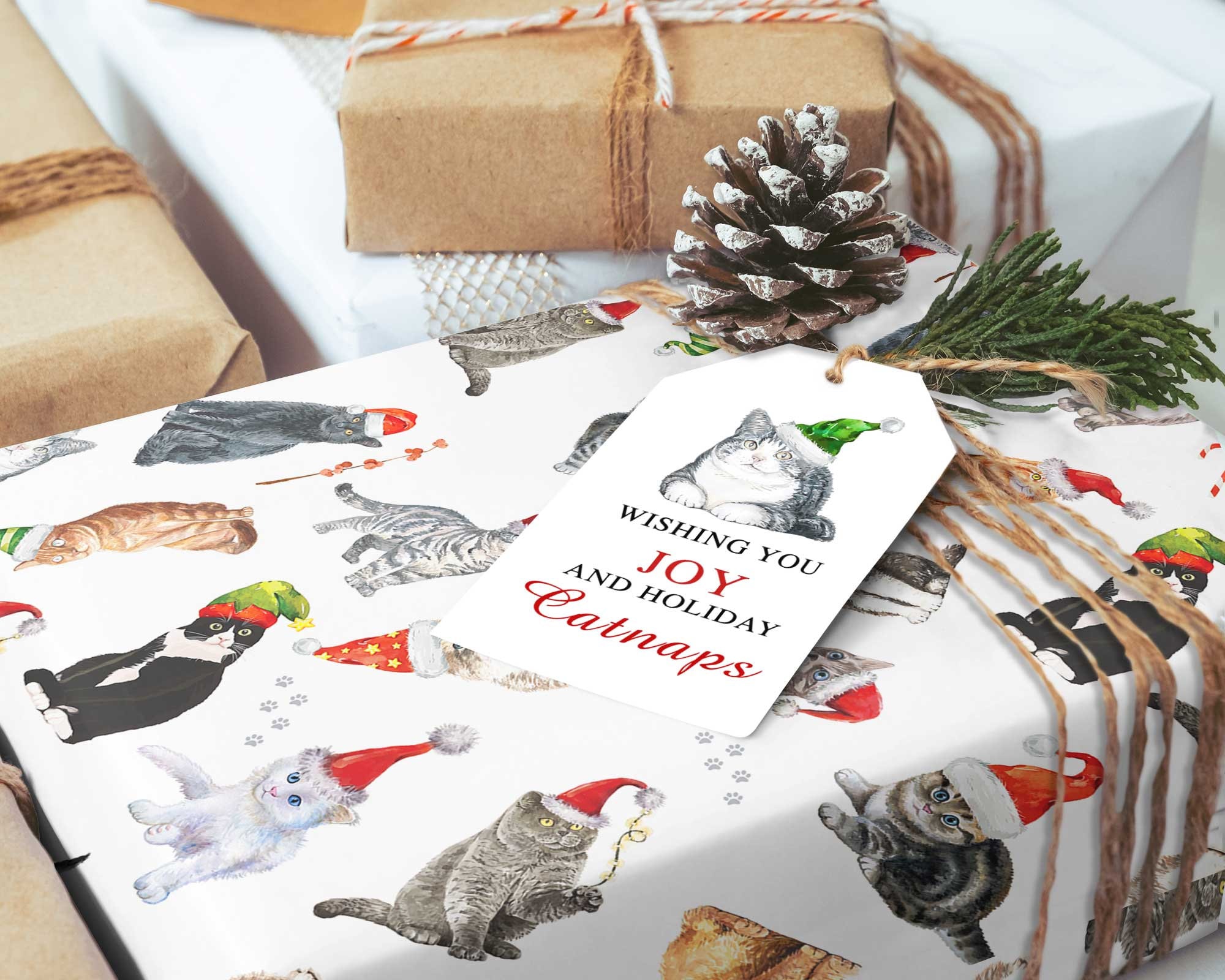 Christmas Gift Wrap Cats Holiday Cat Gift Wrap Cat Lover - Etsy