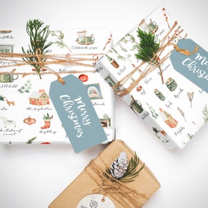 Christmas Wrapping Paper Rustic Watercolor Winter Holiday Gift Wrap ...