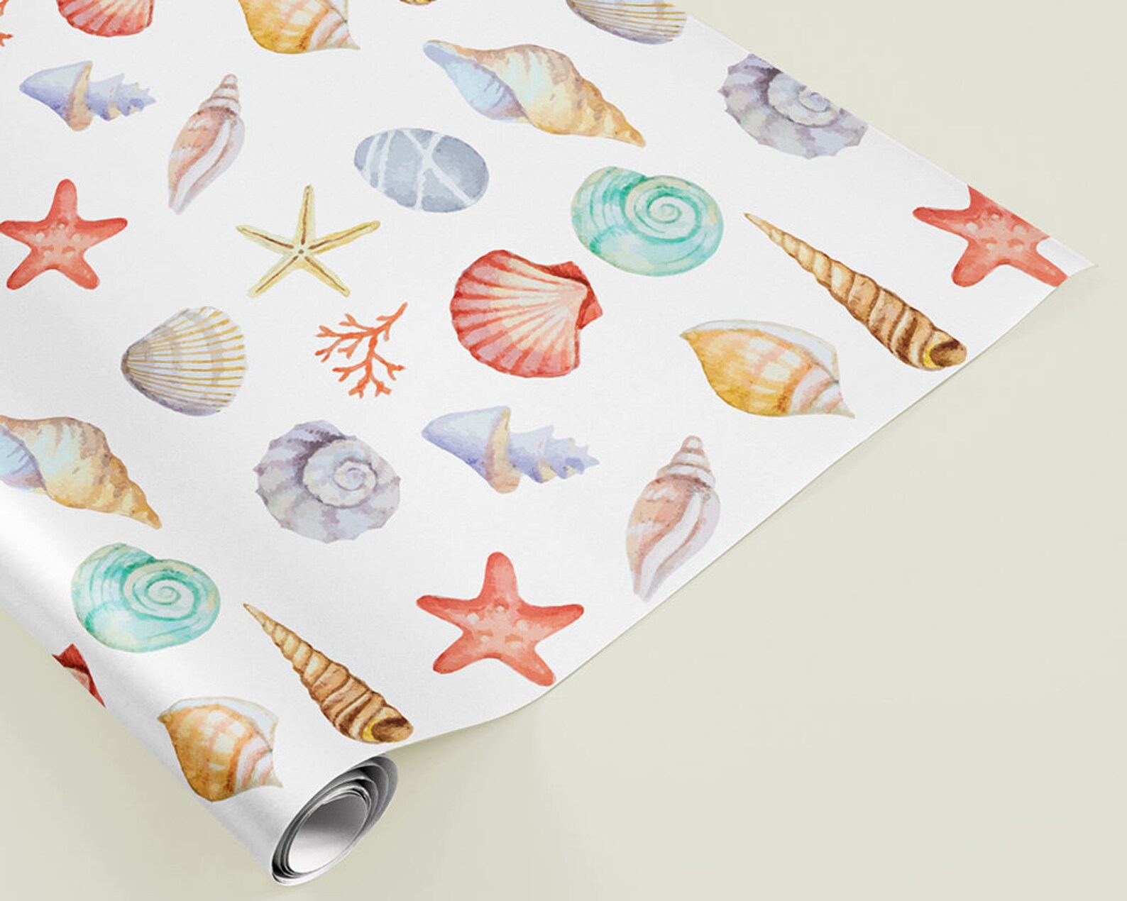 Seashell Wrapping Paper Nautical Beach Shell Gift Wrap Coral - Etsy