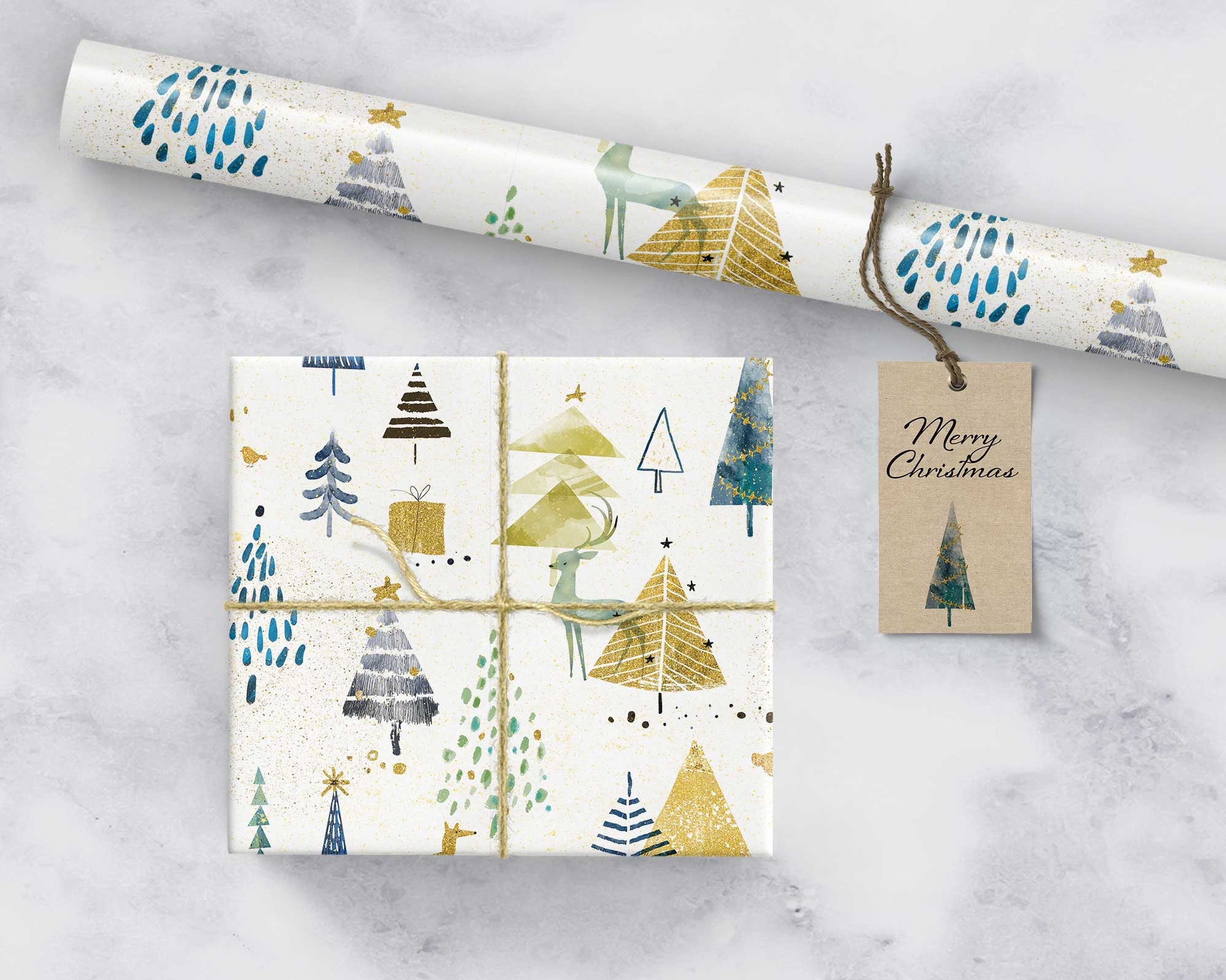 Christmas Wrapping Paper Trees Watercolor Winter Holiday Gift | Etsy
