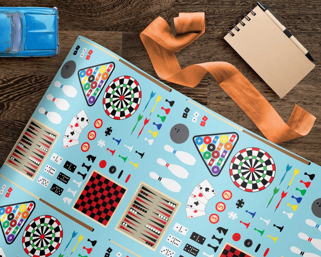Game Night Gift Wrapping Paper, Vintage Board Game Backgammon, Checkers ...