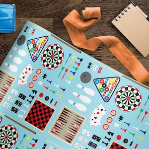 Game Night Gift Wrapping Paper, Vintage Board Game Backgammon, Checkers ...