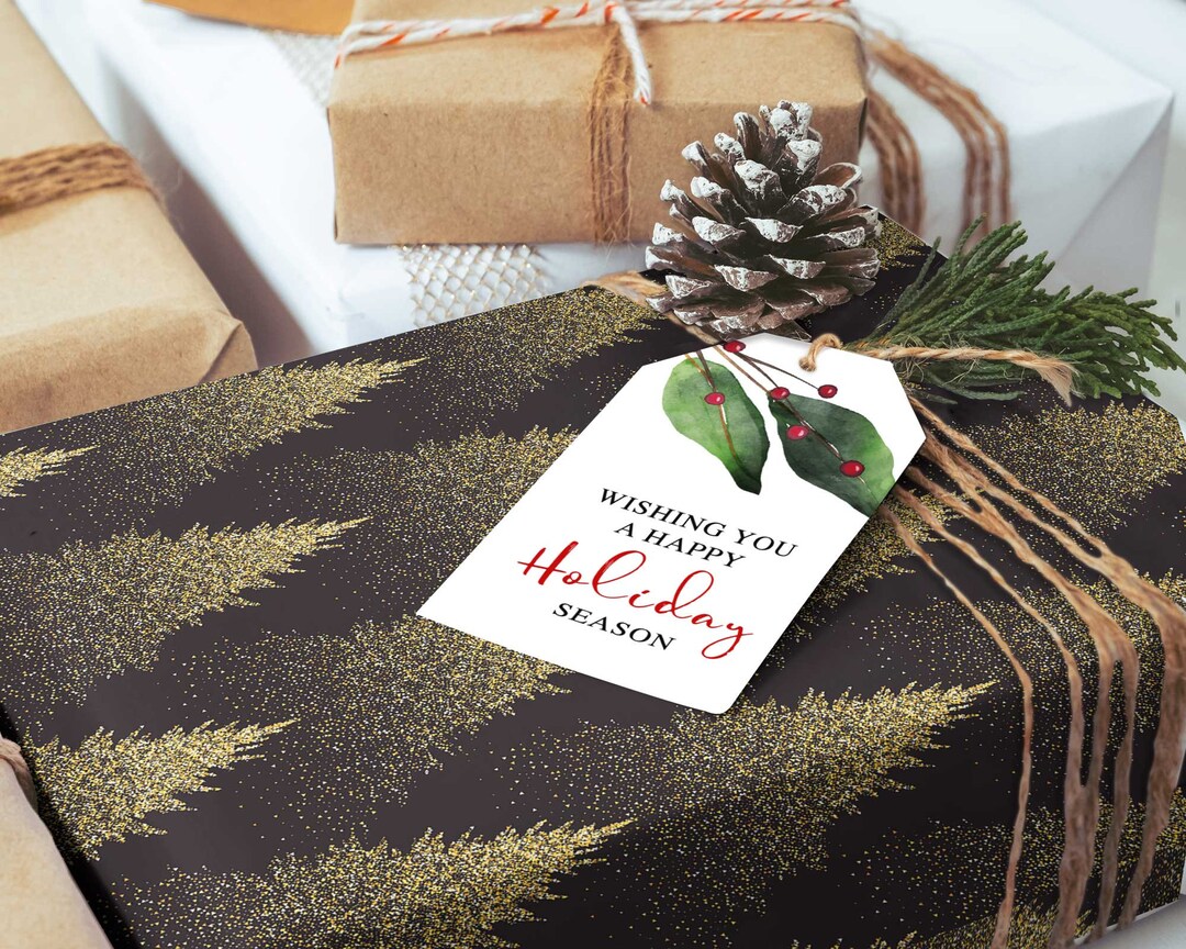 Christmas Wrapping Paper Black and Gold Trees Winter Holiday Gift Wrap ...