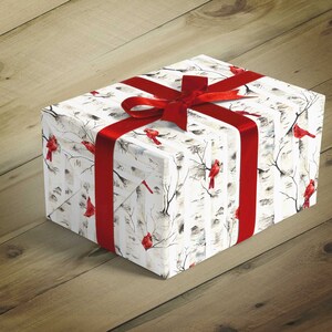 Winter Forest Wrapping Paper, Cardinal Gift Wrap, Woodland Birch Tree ...