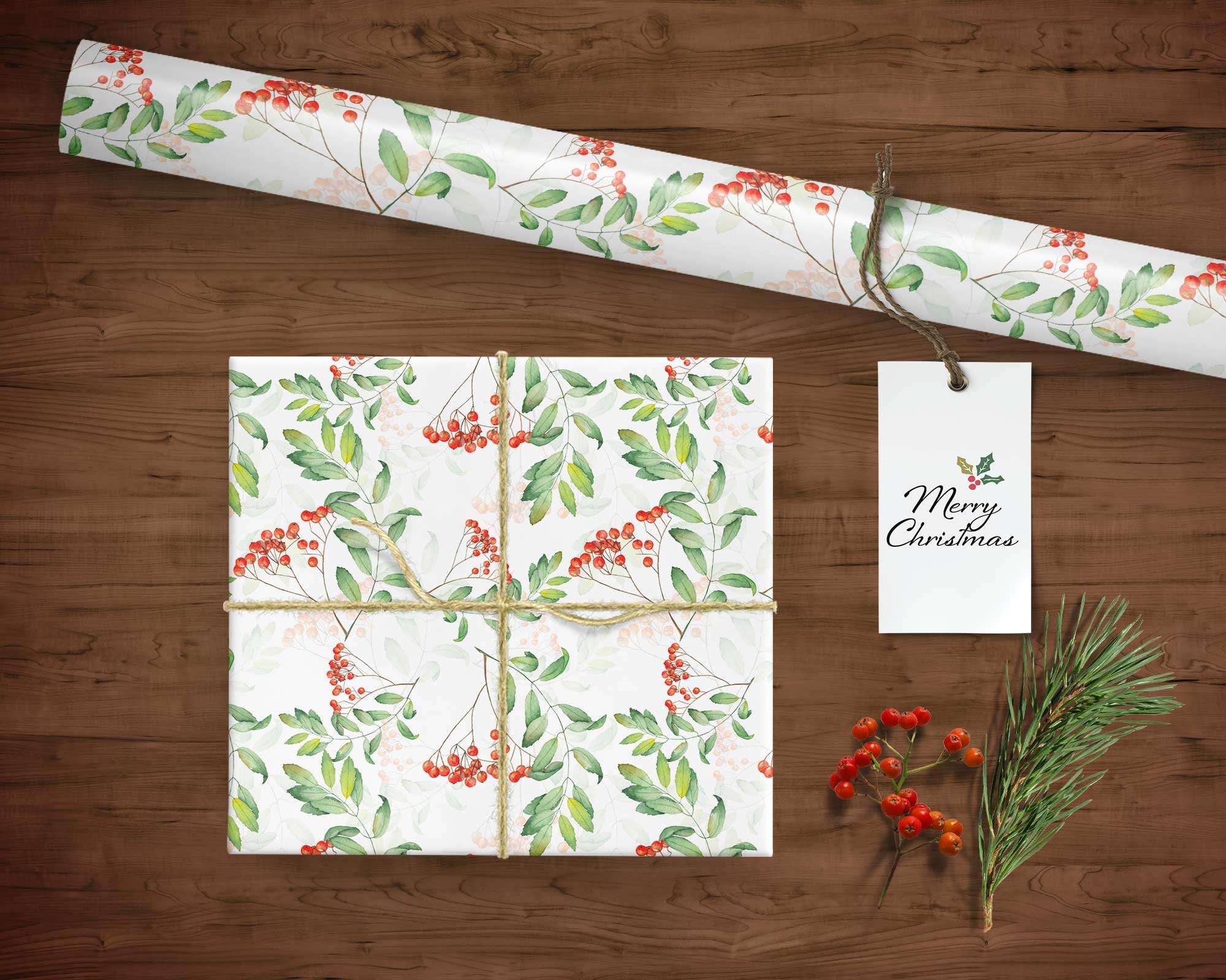 Christmas Wrapping Paper Sheets Berry Greenery Pine Winter | Etsy