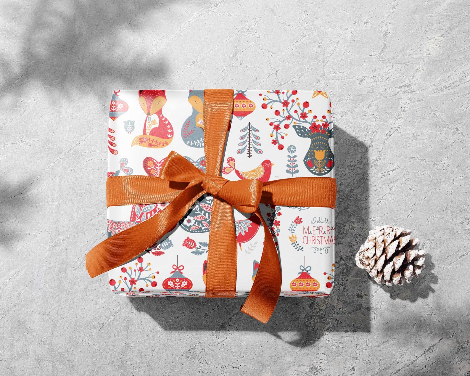 Christmas Wrapping Paper Roll, Scandi Woodland Fox Dove, Winter Holiday ...