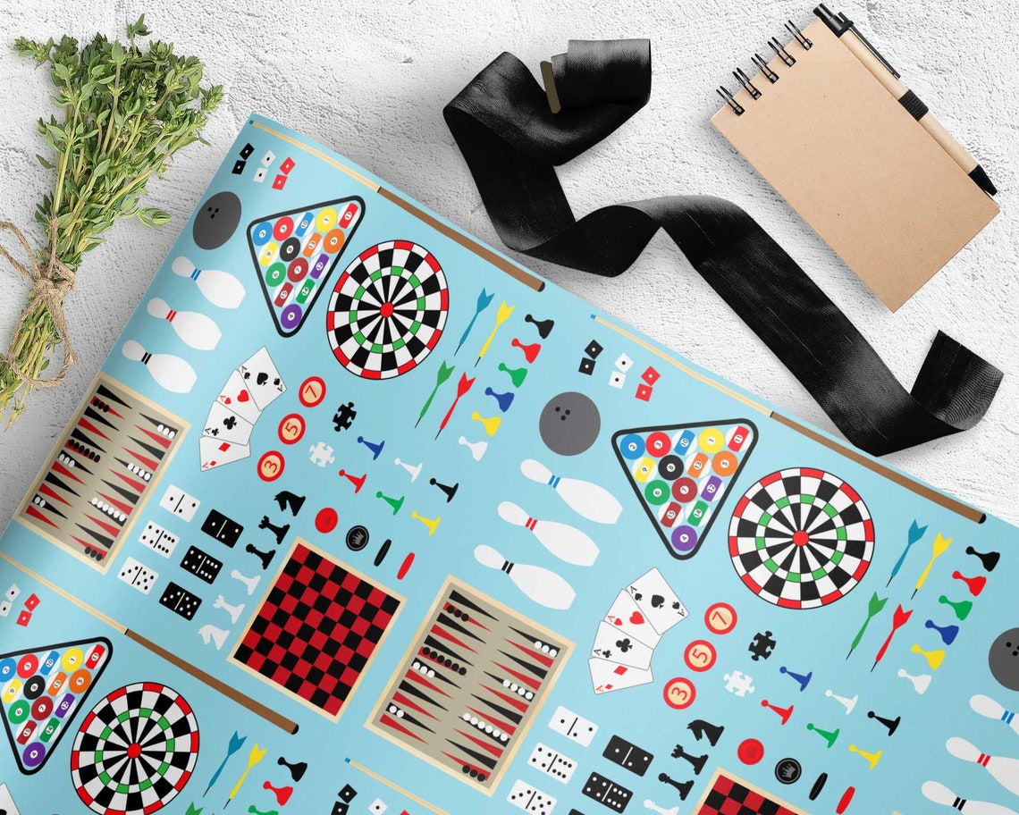 Game Night Gift Wrapping Paper, Vintage Board Game Backgammon, Checkers ...