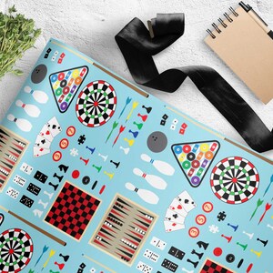 Game Night Gift Wrapping Paper, Vintage Board Game Backgammon, Checkers ...