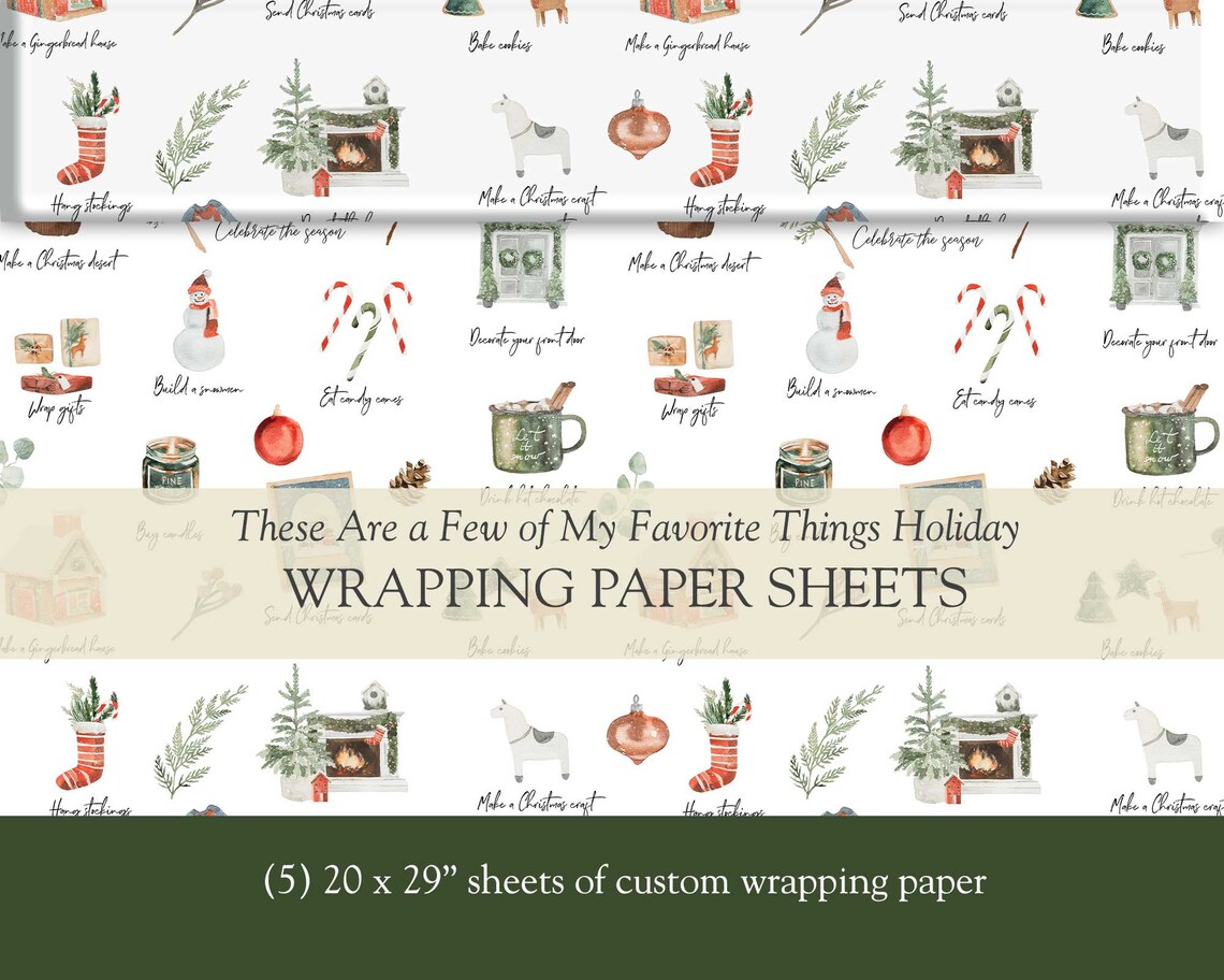 Christmas Wrapping Paper Rustic Watercolor Winter Holiday Gift | Etsy