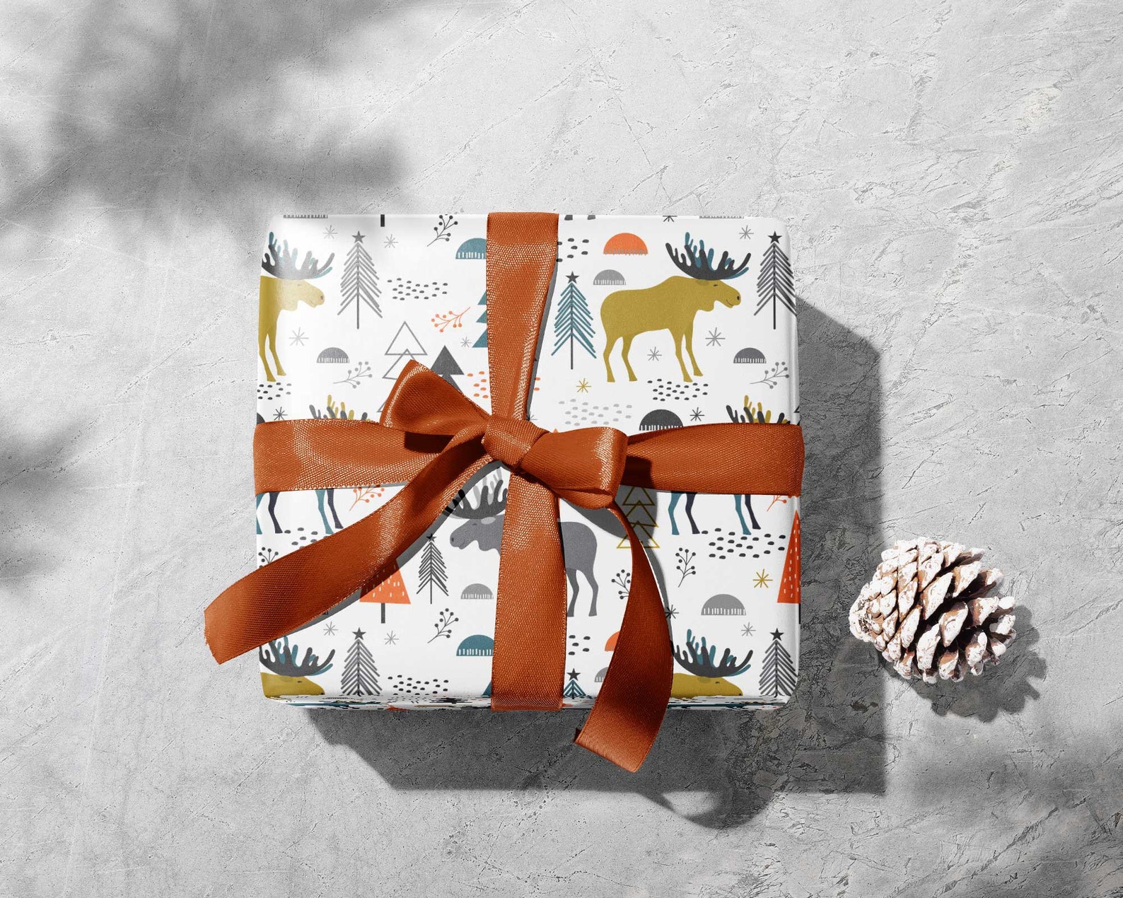 Christmas Wrapping Paper Sheets, Moose Forest Winter Gift Wrap ...