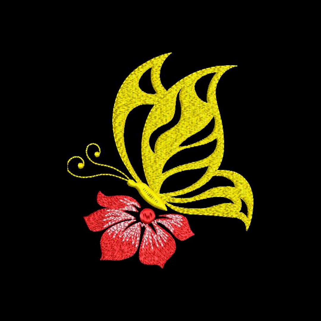 Butterfly Machine Embroidery Design,butterfly With Flower Embroidery - Etsy