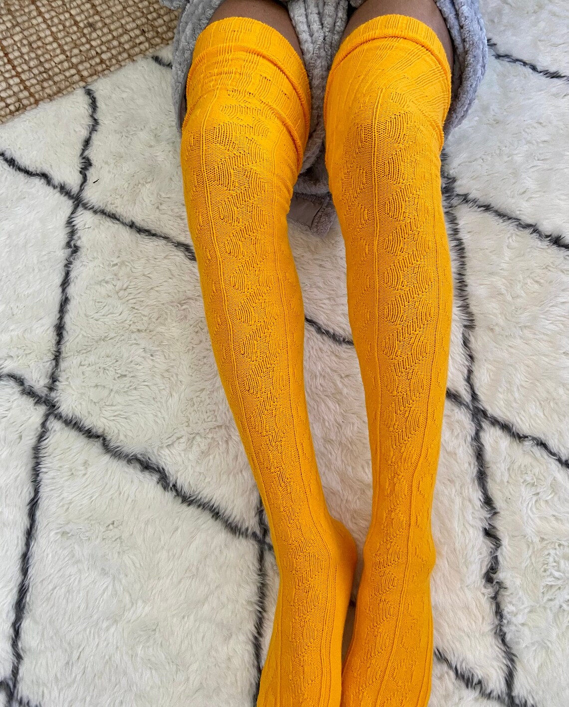 Thigh High Socks Extra Long Mustard Yellow Women's Over the Knee Socks ...