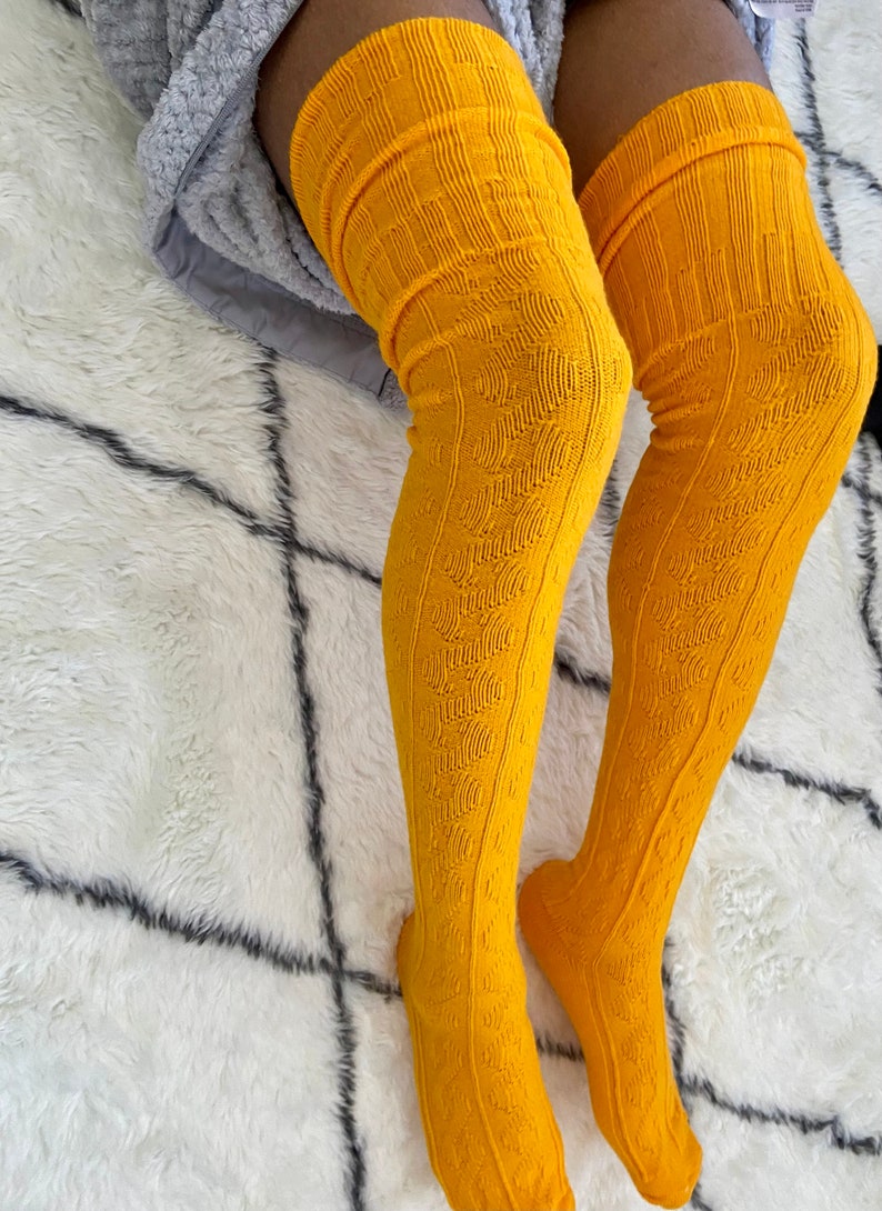 Thigh High Socks Extra Long Mustard Yellow Women's Over the Knee Socks ...