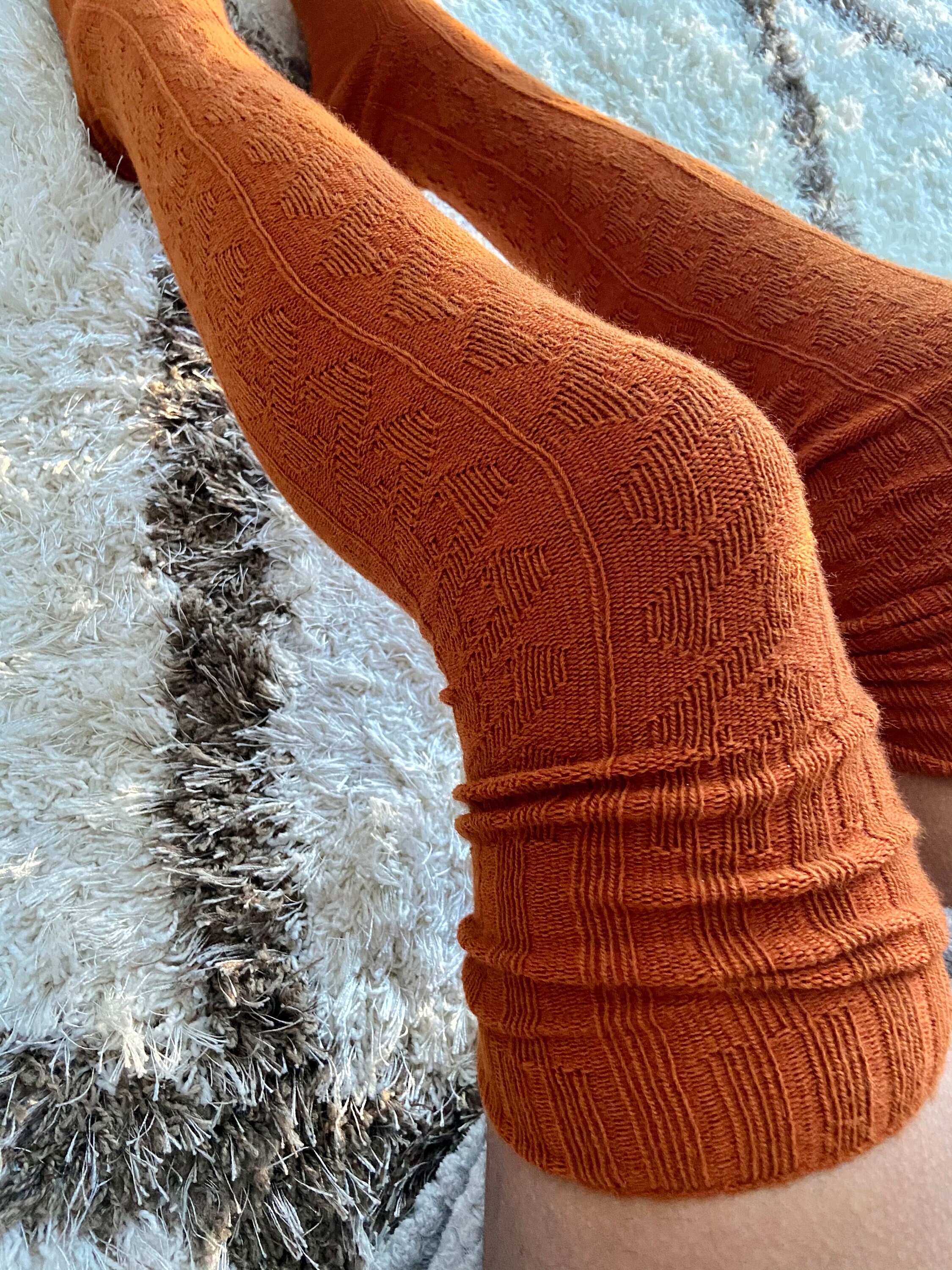 Thigh High Socks Extra Long Orange Women's Over the Knee Socks, Cable ...