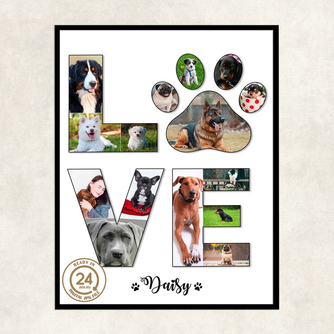 Dog Lover Gift Love, Dog Photo Collage, Dog Love Poster, Love Dog Wall ...
