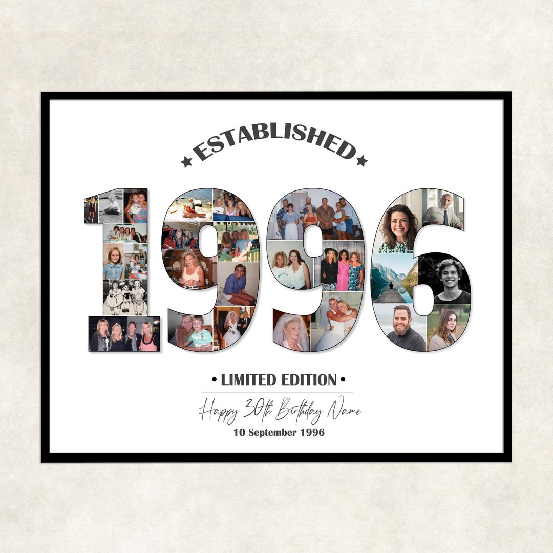 30th Birthday Gift Photo Collage: Established 1996 - Etsy