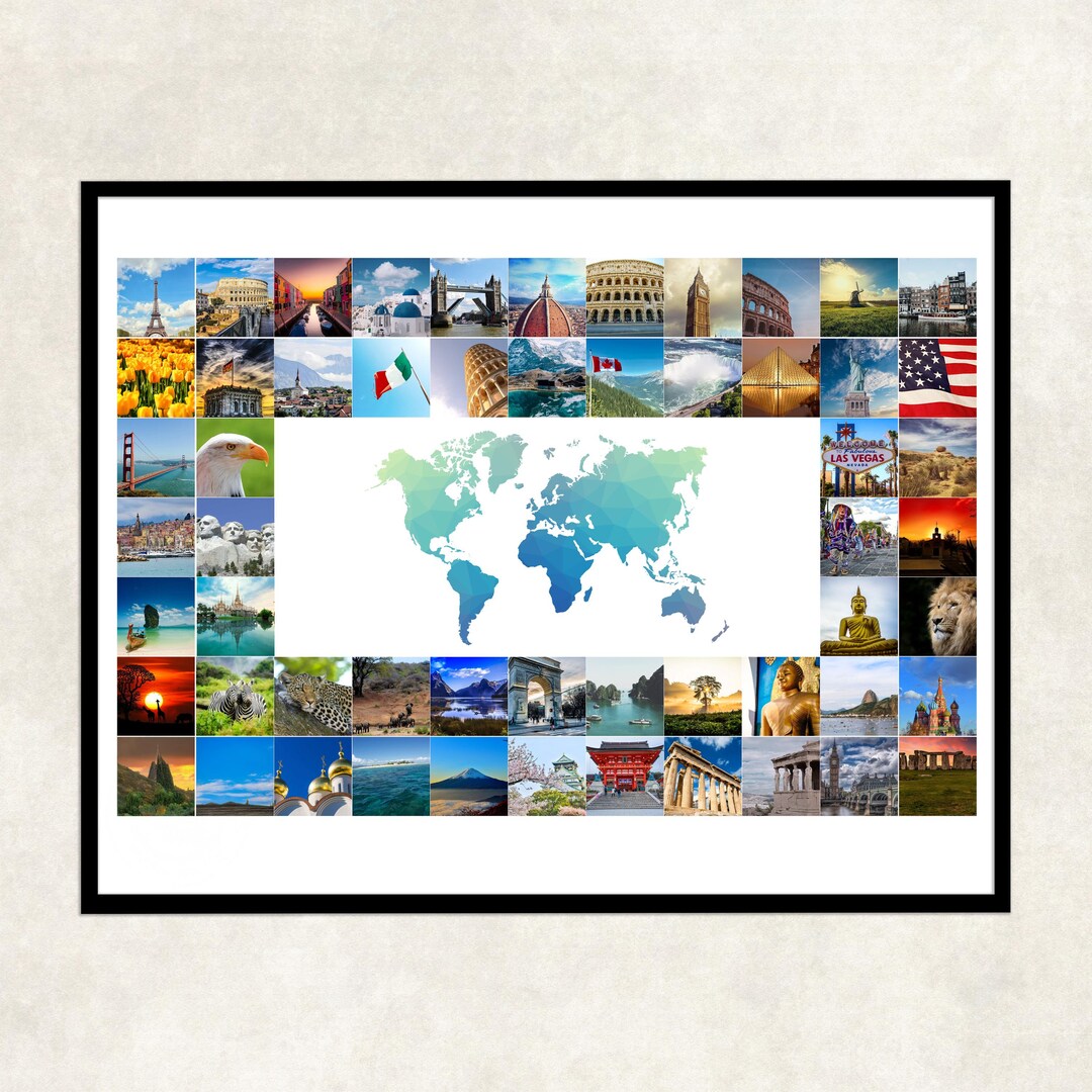 World Map Travel Vacation Photo Collage, World Travel Photo Collage ...