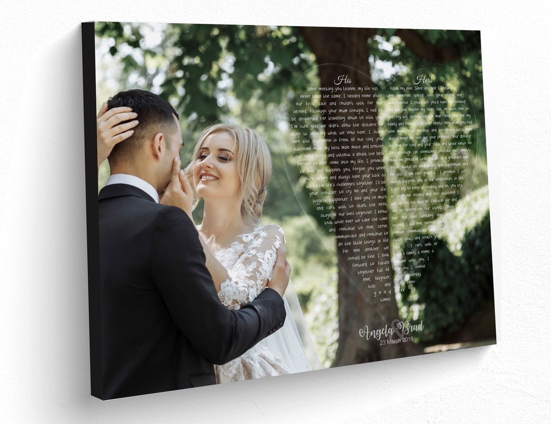 Wedding Vows and Song Lyrics Gift With Photo, 1st Wedding Anniversary ...